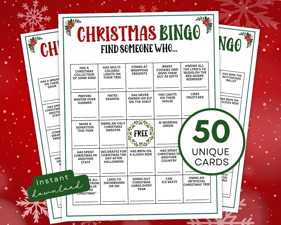 Printable Christmas Find Someone Who Bingo Game for Adults, 50 ...