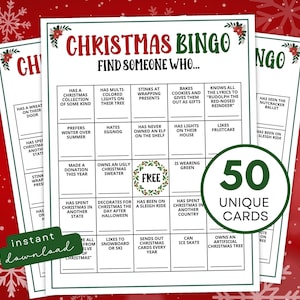 Printable Christmas Find Someone Who Bingo Game for Adults, 50 ...