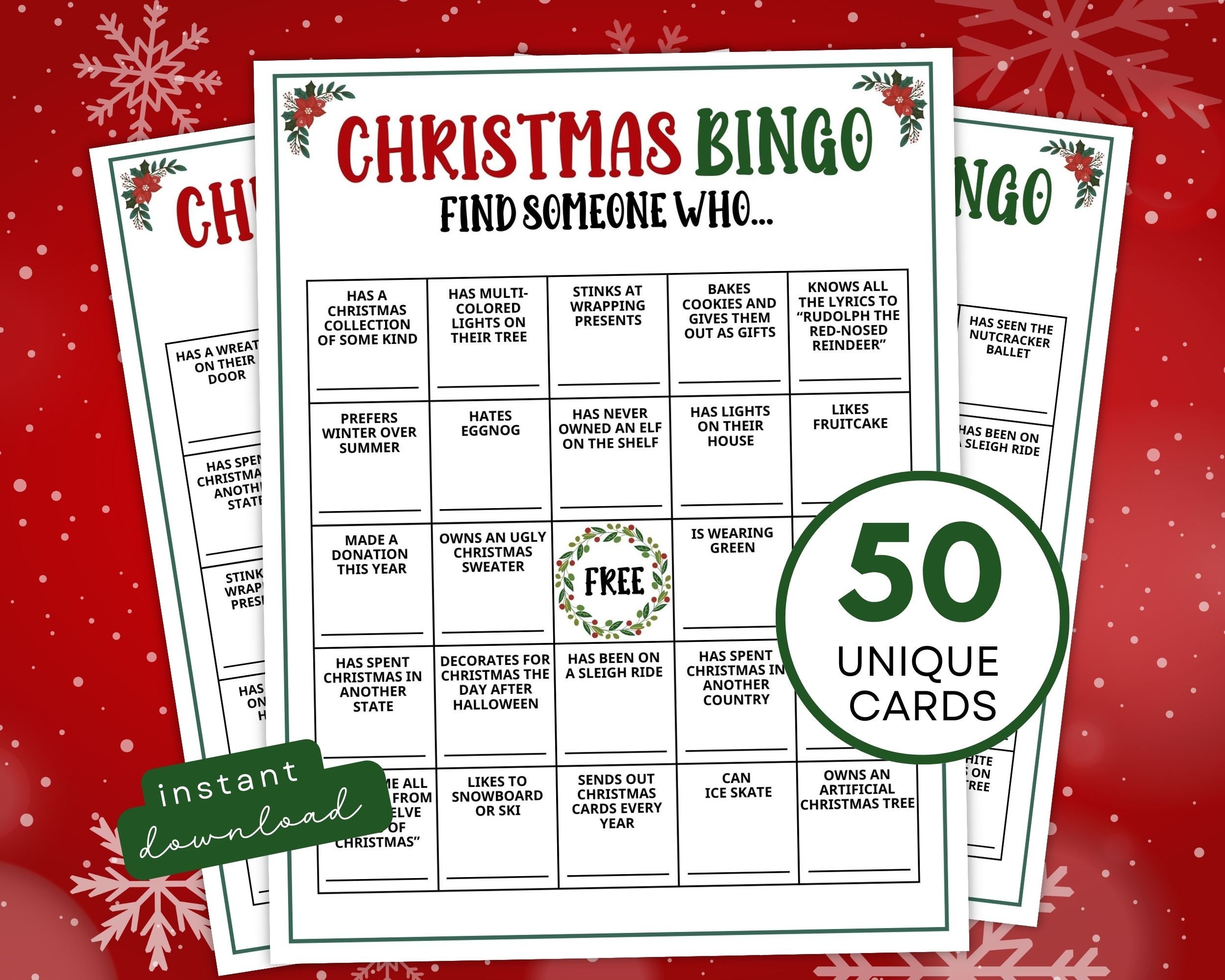 Printable Christmas Find Someone Who Bingo Game for Adults, 50 ...