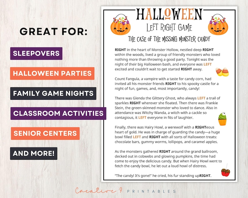 Halloween Left Right Game for Kids, Teens, and Adults, Fun Printable ...