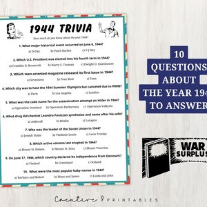 1944 Trivia With Answers, Printable 81st Birthday Game, 10 Fun Quiz ...