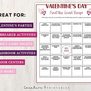 Printable Valentine's Day Find the Guest Bingo Game for Groups ...