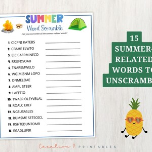 Summer Word Scramble Printable Game for Kids and Adults W/ Answers, 15 ...