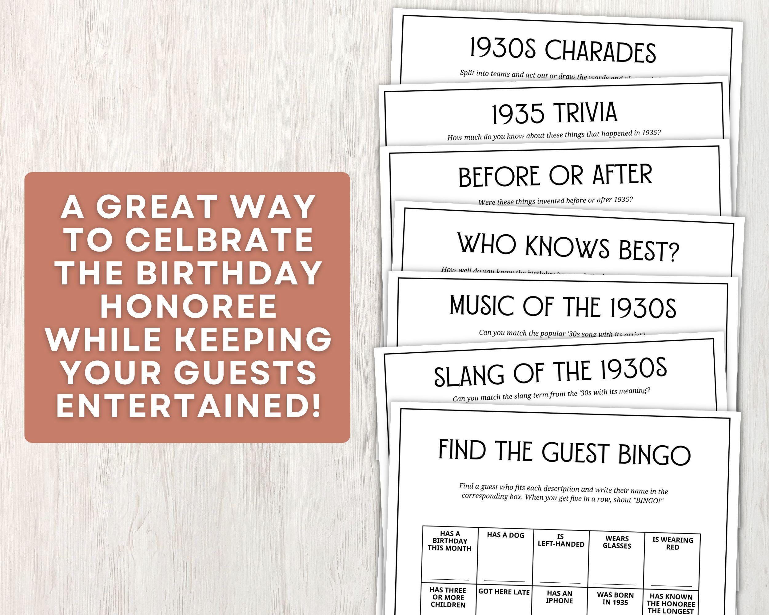 90th Birthday Party Games, Printable Game Bundle With Answer Keys, Born ...