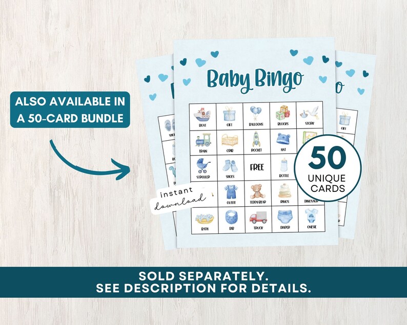 Baby Shower Bingo Game, 30 Printable Baby Boy Bingo Cards, Fun Activity ...