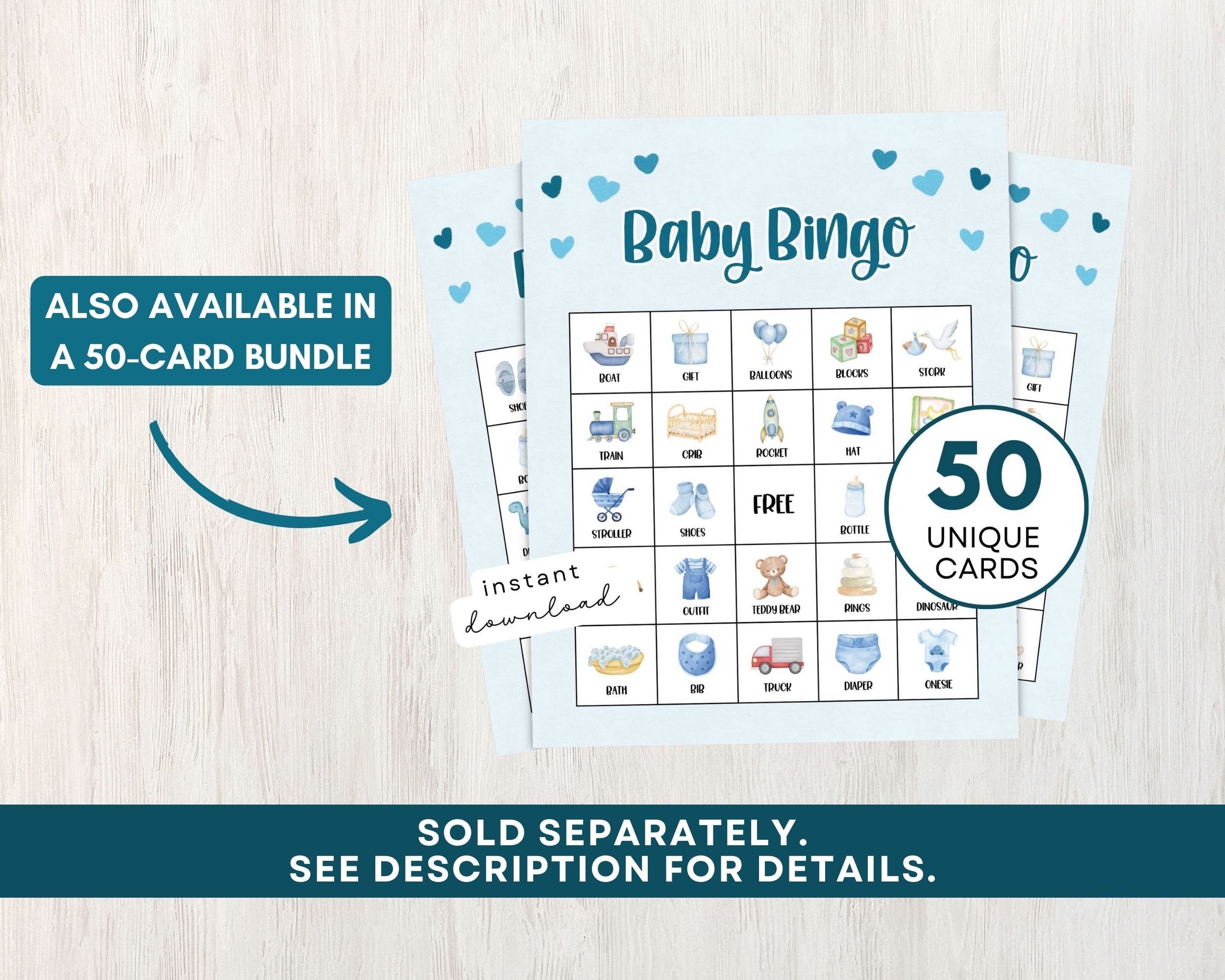Baby Shower Bingo Game, 30 Printable Baby Boy Bingo Cards, Fun Activity ...