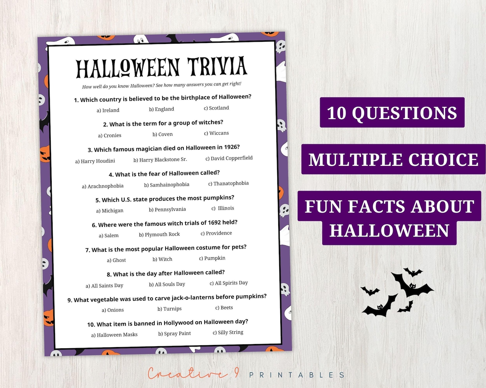 Printable Halloween Trivia Game for Kids and Adults, 10 Halloween ...