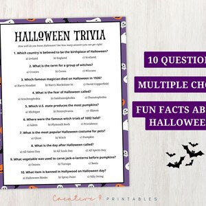 Printable Halloween Trivia Game for Kids and Adults, 10 Halloween ...