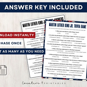 Printable Martin Luther King Trivia Game for Kids and Adults, 10 MLK ...