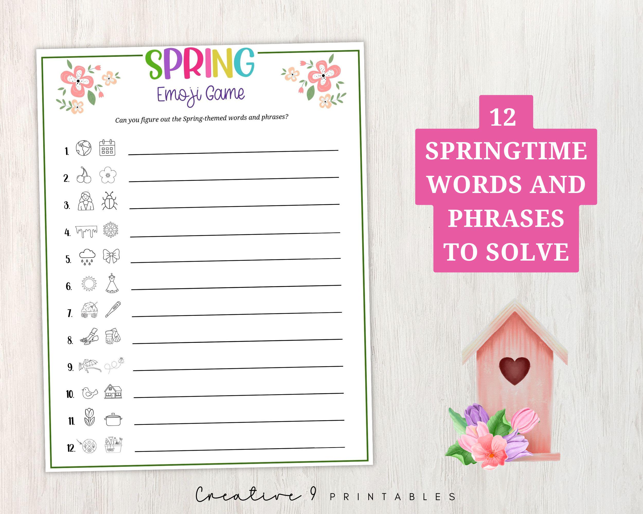 Spring Emoji Game for Kids and Adults, Fun Printable Springtime Trivia ...