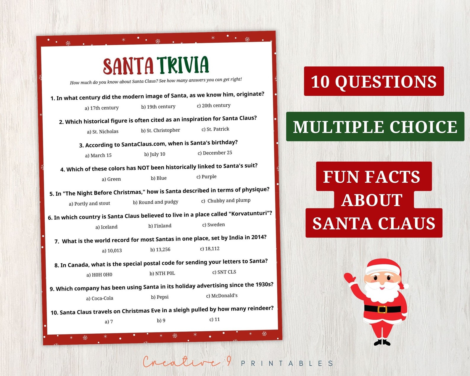 Printable Santa Trivia Game for Adults and Kids, 10 Fun Santa Trivia ...
