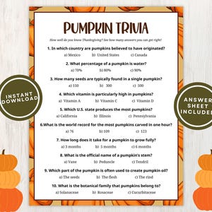 Pumpkin Trivia Game Printable for Kids and Adults, 10 Fall Trivia ...