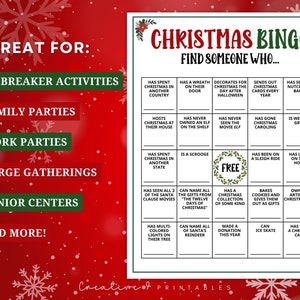 Printable Christmas Find Someone Who Bingo Game for Adults, 50 ...