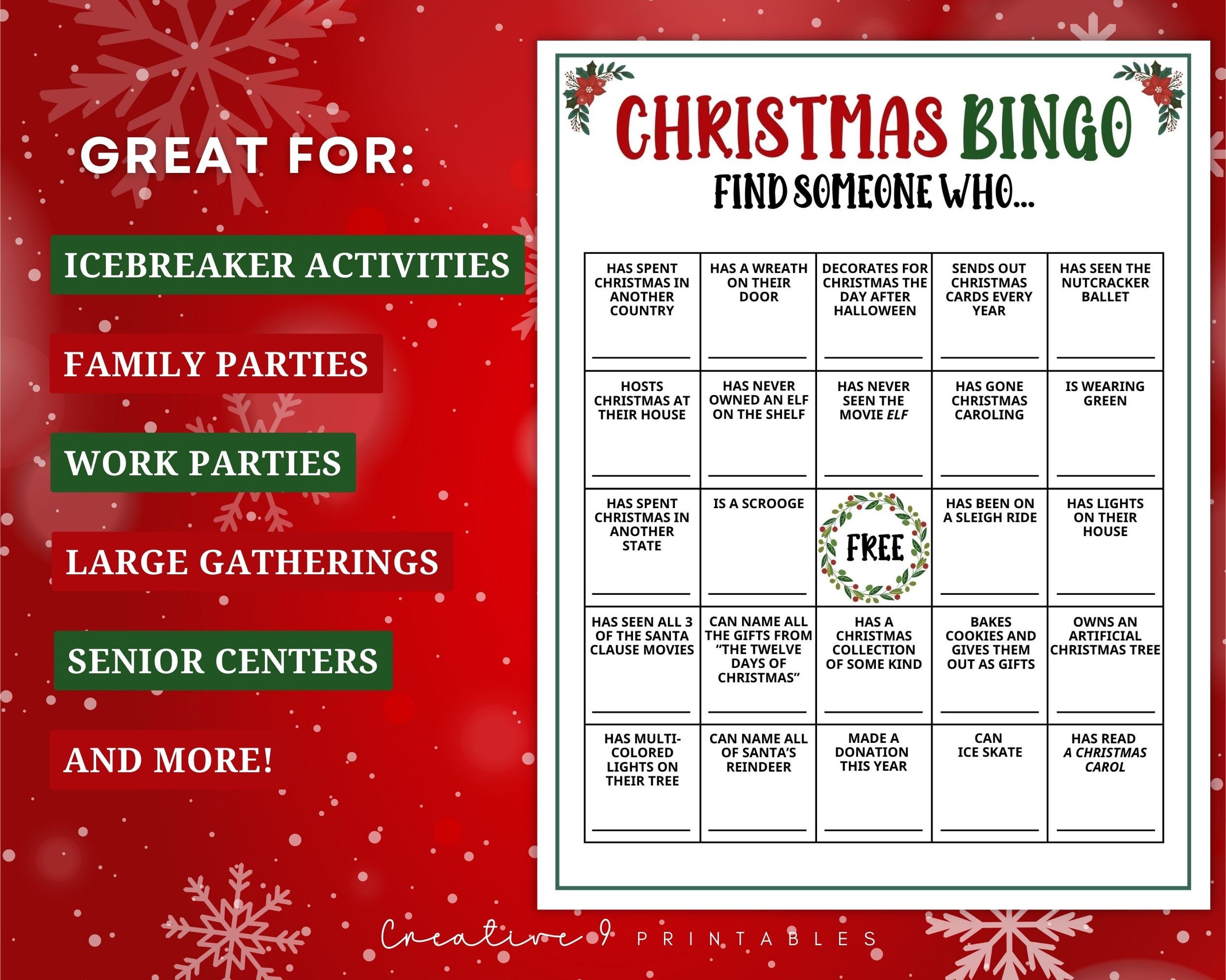 Printable Christmas Find Someone Who Bingo Game for Adults, 50 ...