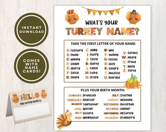What’s Your Turkey Name? Printable, Instant Download, PDF - Etsy