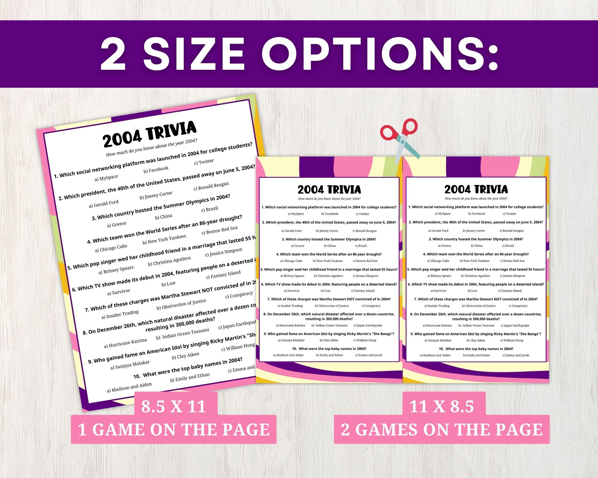 2004 Trivia Bundle for Adults and Kids, 7 Fun Printable 21st Party ...