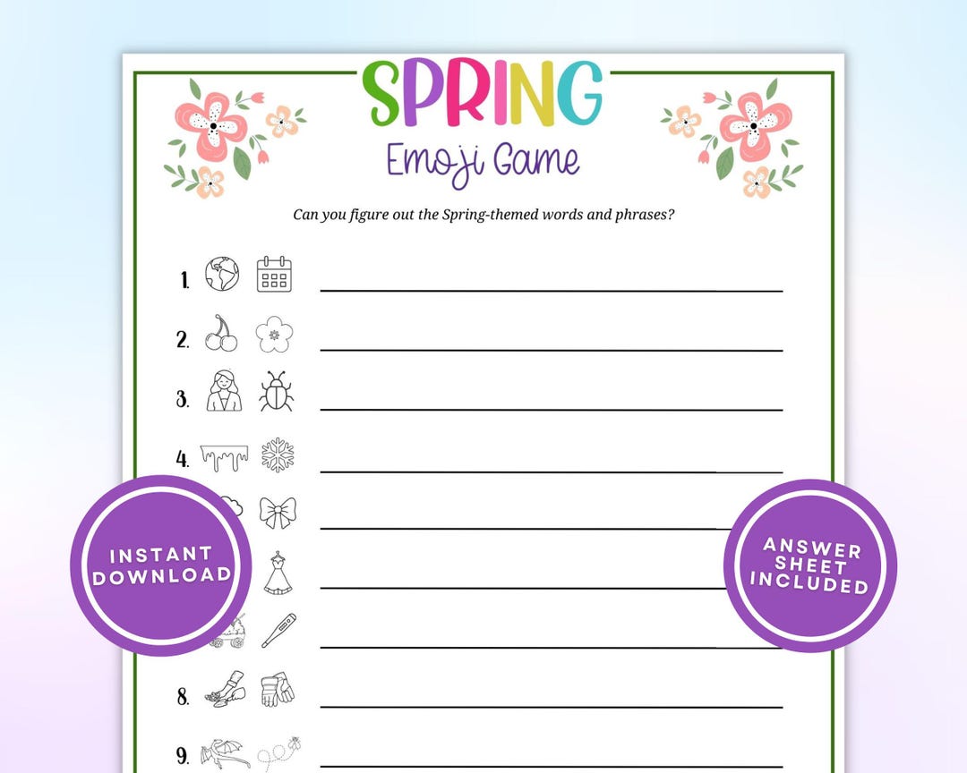Spring Emoji Game for Kids and Adults, Fun Printable Springtime Trivia ...