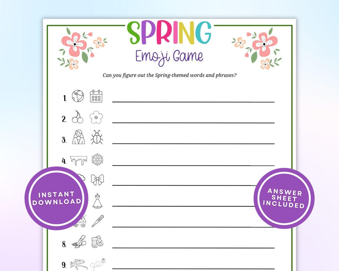 Spring Emoji Game for Kids and Adults, Fun Printable Springtime Trivia ...