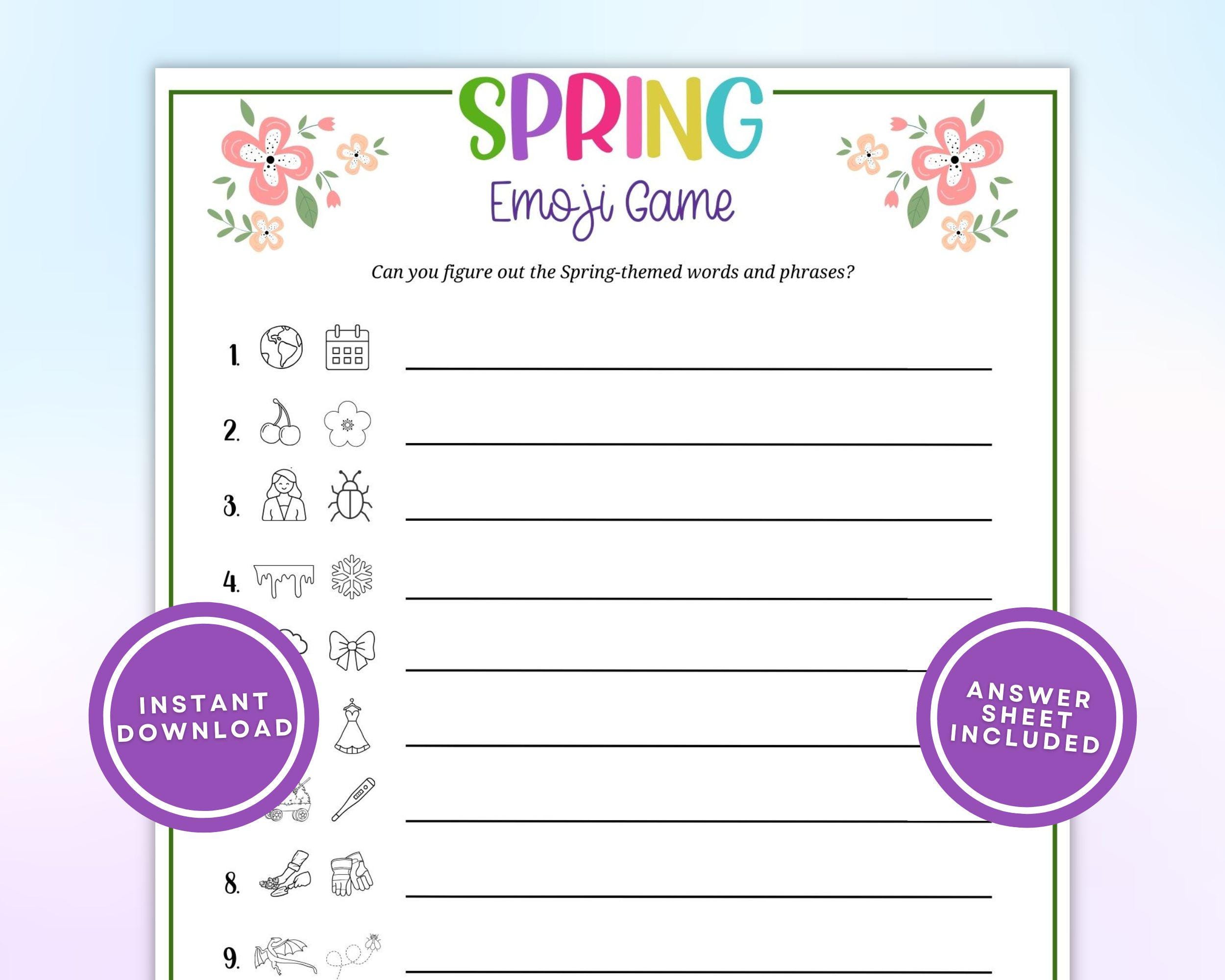 Spring Emoji Game for Kids and Adults, Fun Printable Springtime Trivia ...