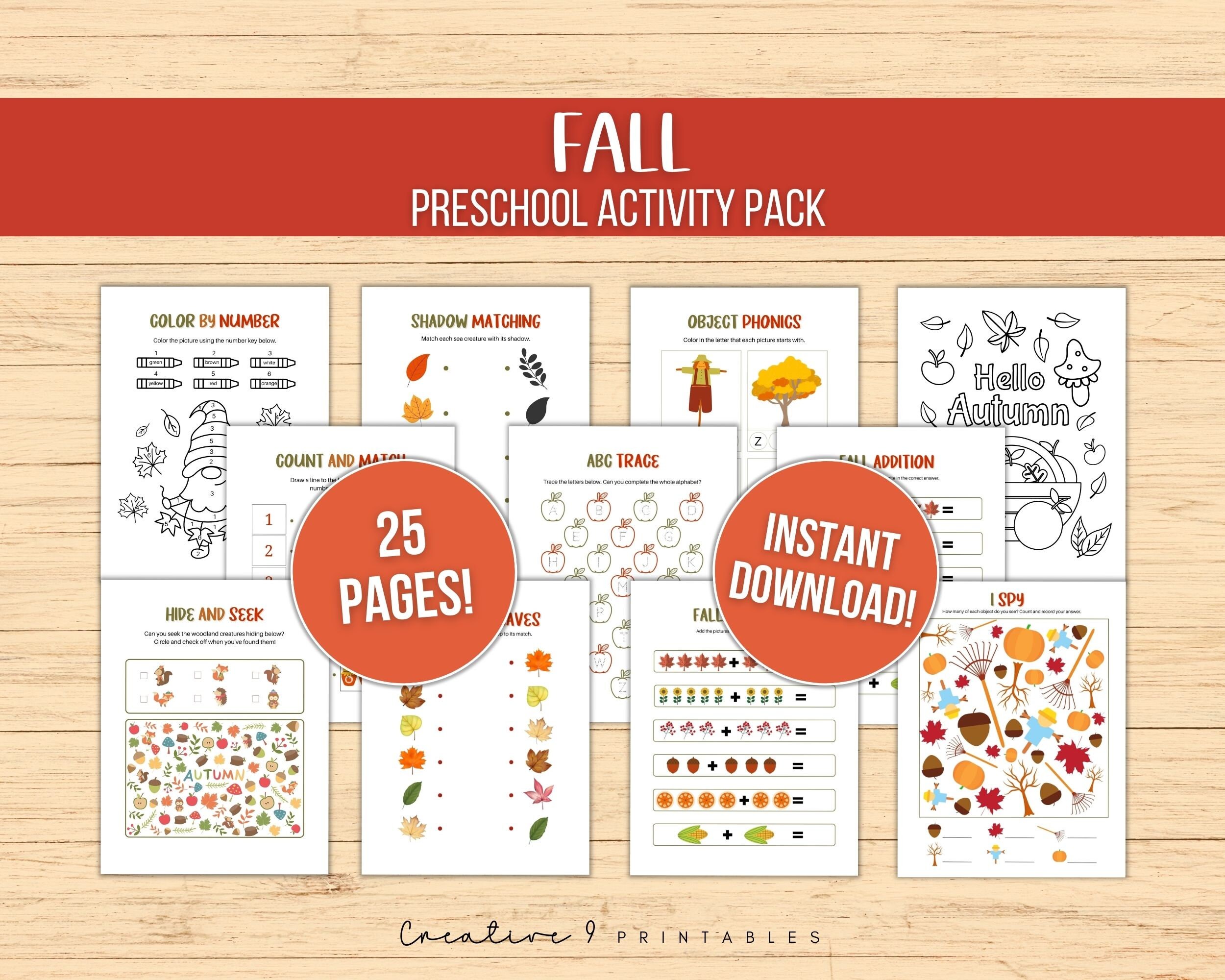 Fall Activity Pack for Preschool and Kindergarten, Fall Printables for ...