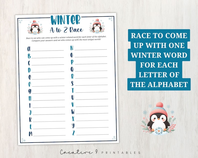 Printable Winter A to Z Game for Kids and Adults, Fun Winter A-Z Word ...