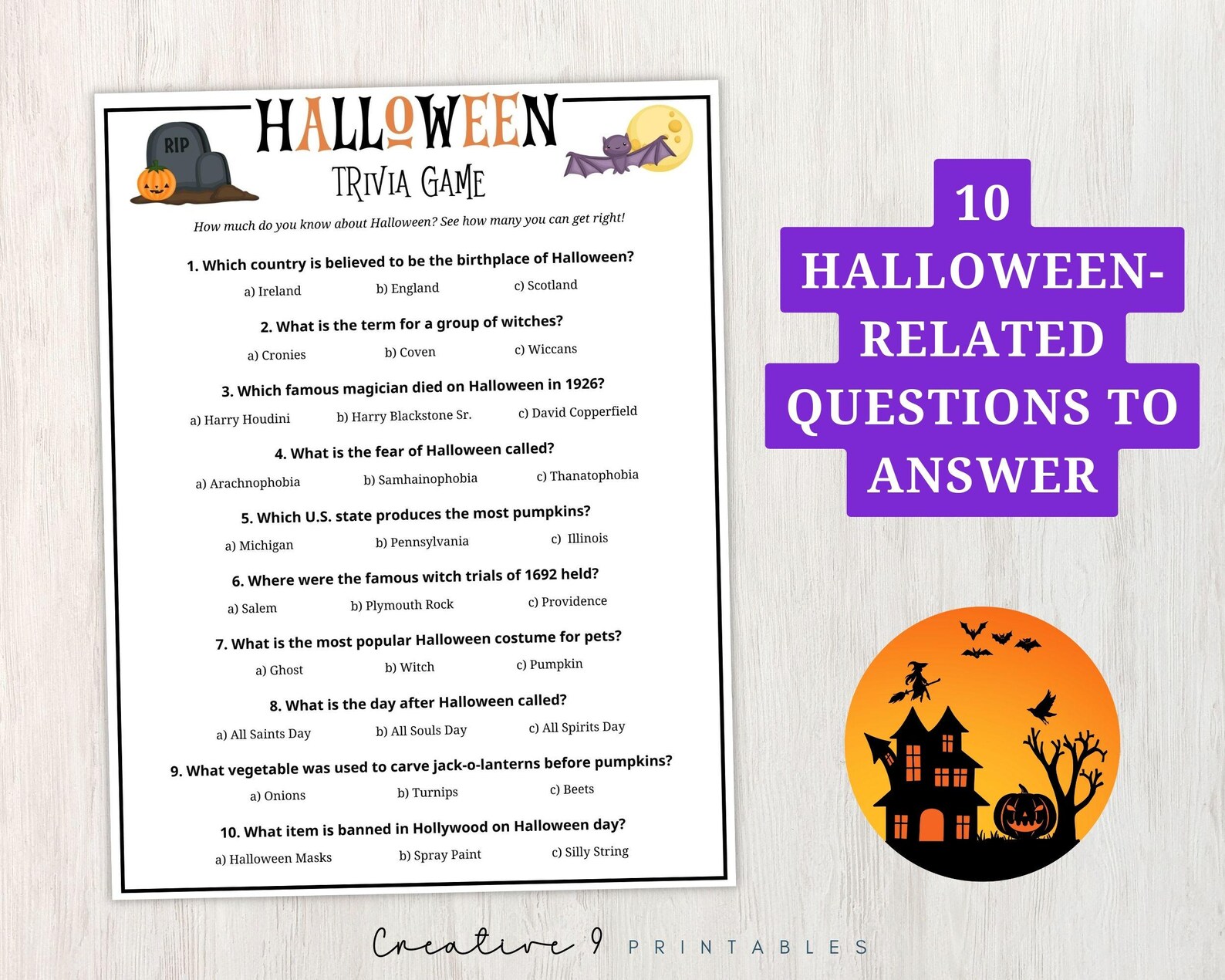 Halloween Trivia Printable Game for Kids and Adults, 10 Trivia ...