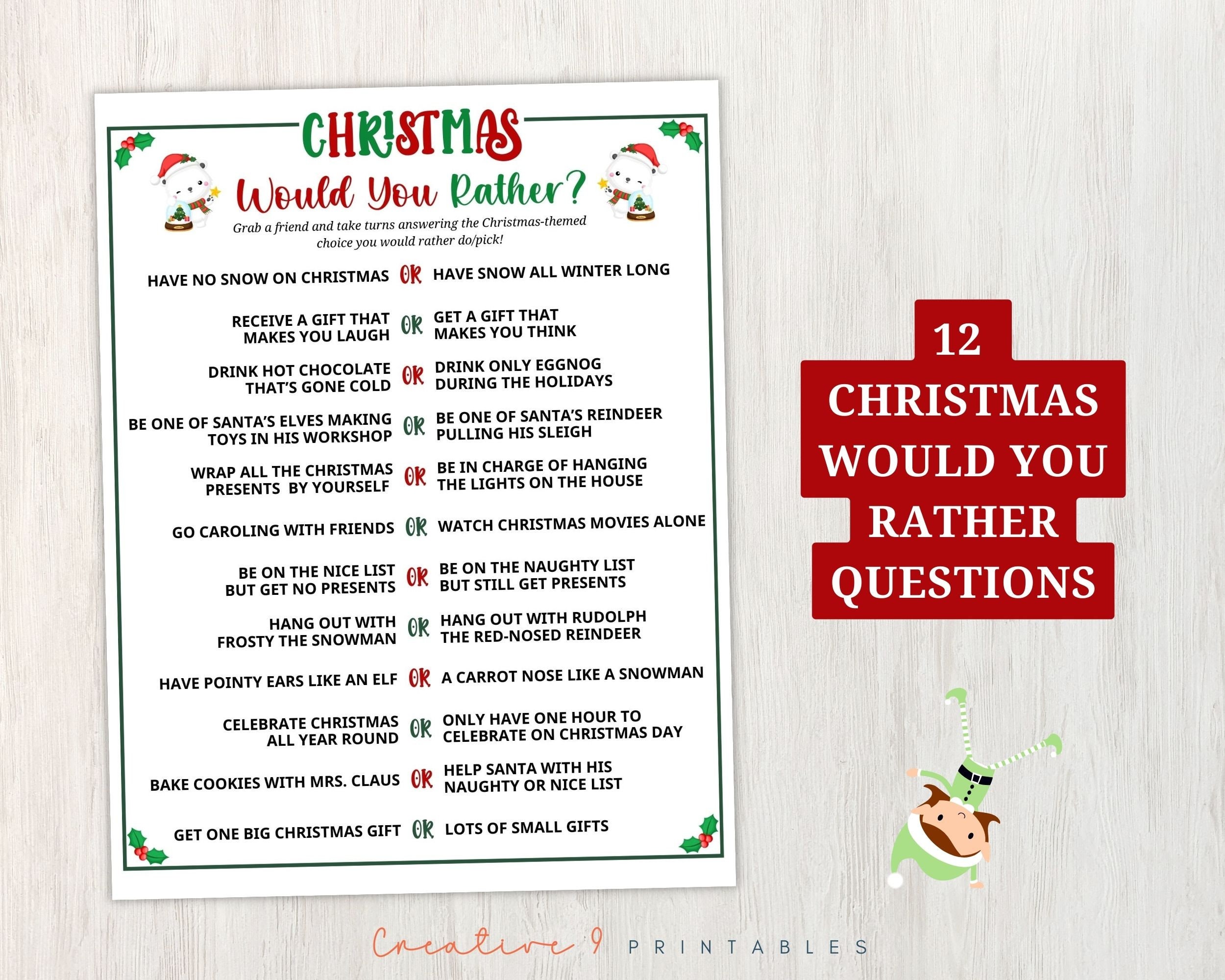 Printable Would You Rather Christmas Game for Kids and Adults ...