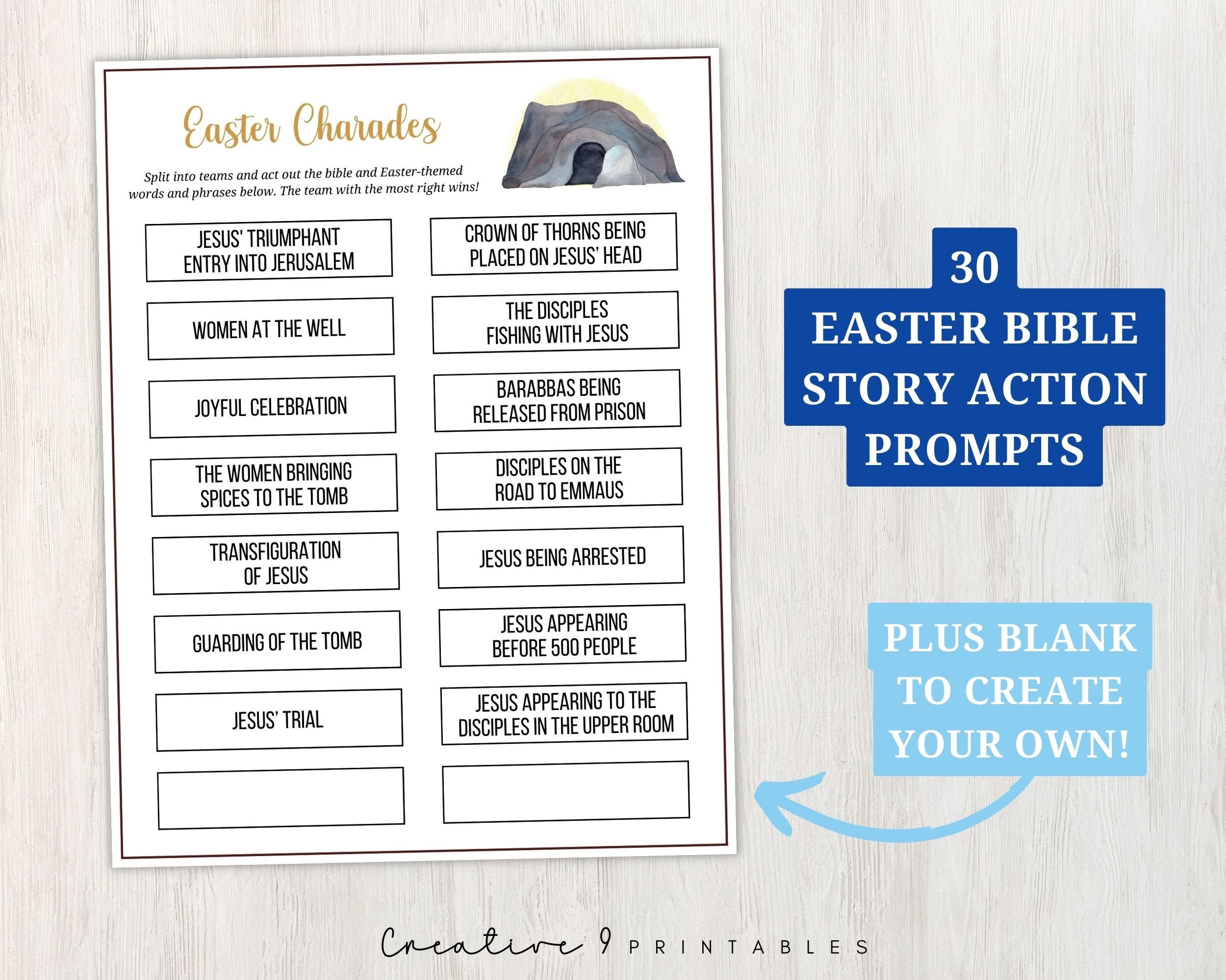 Christian Easter Charades Printable Game, 30 Prompts With Bible Action ...