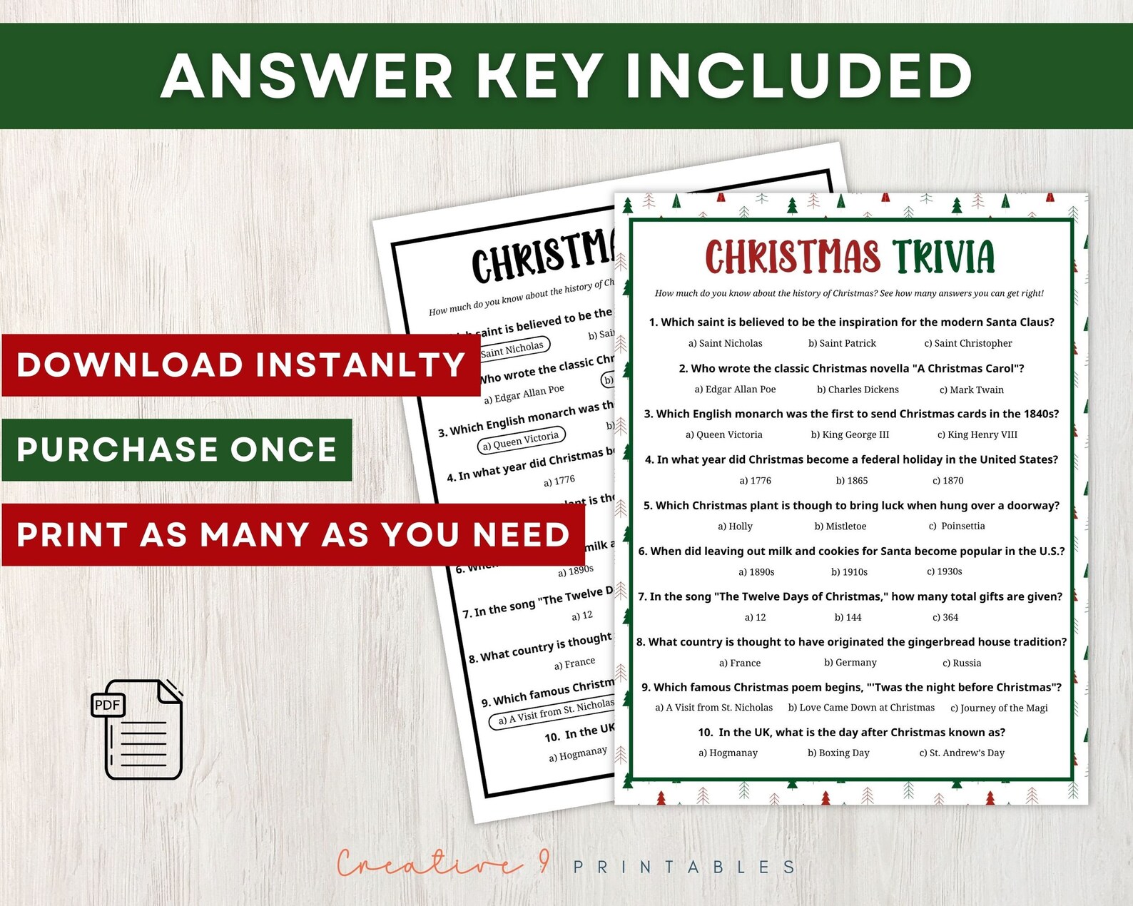 Printable Christmas Trivia Game for Adults and Kids, 10 Christmas ...