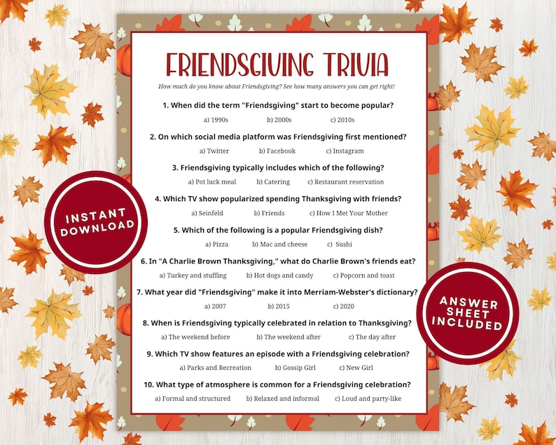 Printable Friendsgiving Trivia Game for Adults, 10 Friendsgiving Trivia ...