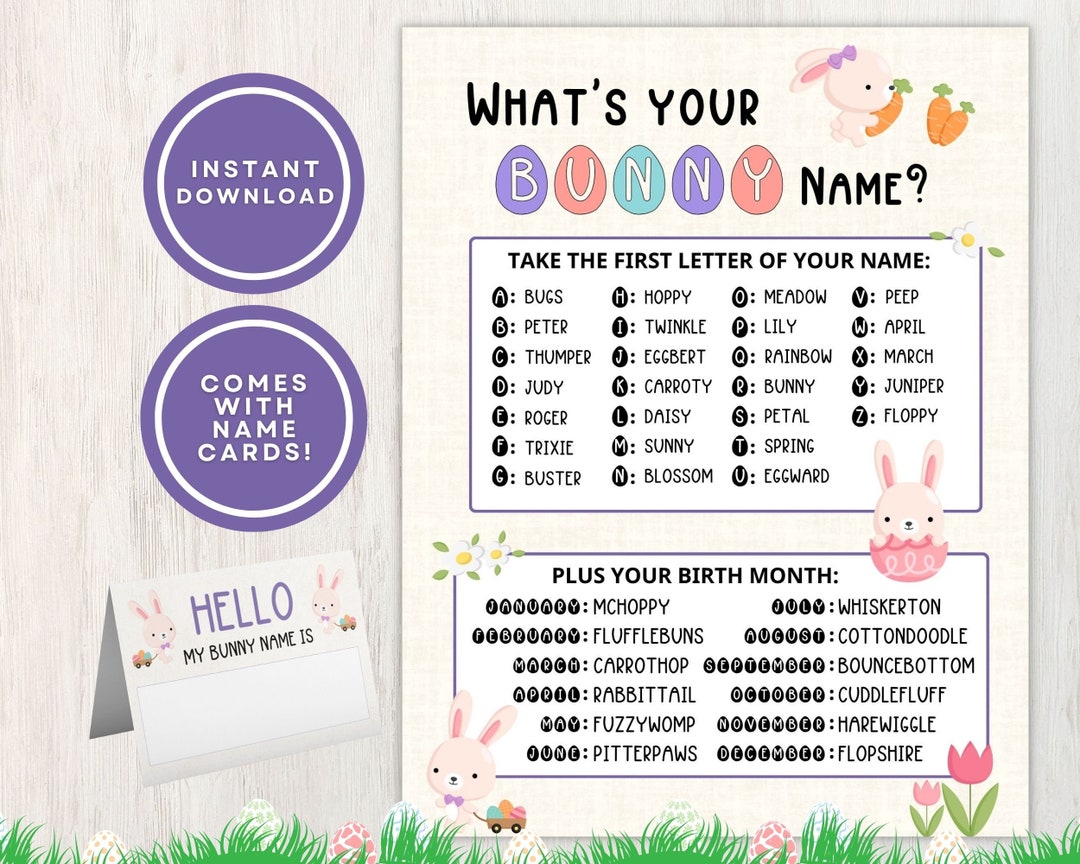 Bunny Name Game for Kids, What's Your Easter Bunny Name Printable With ...