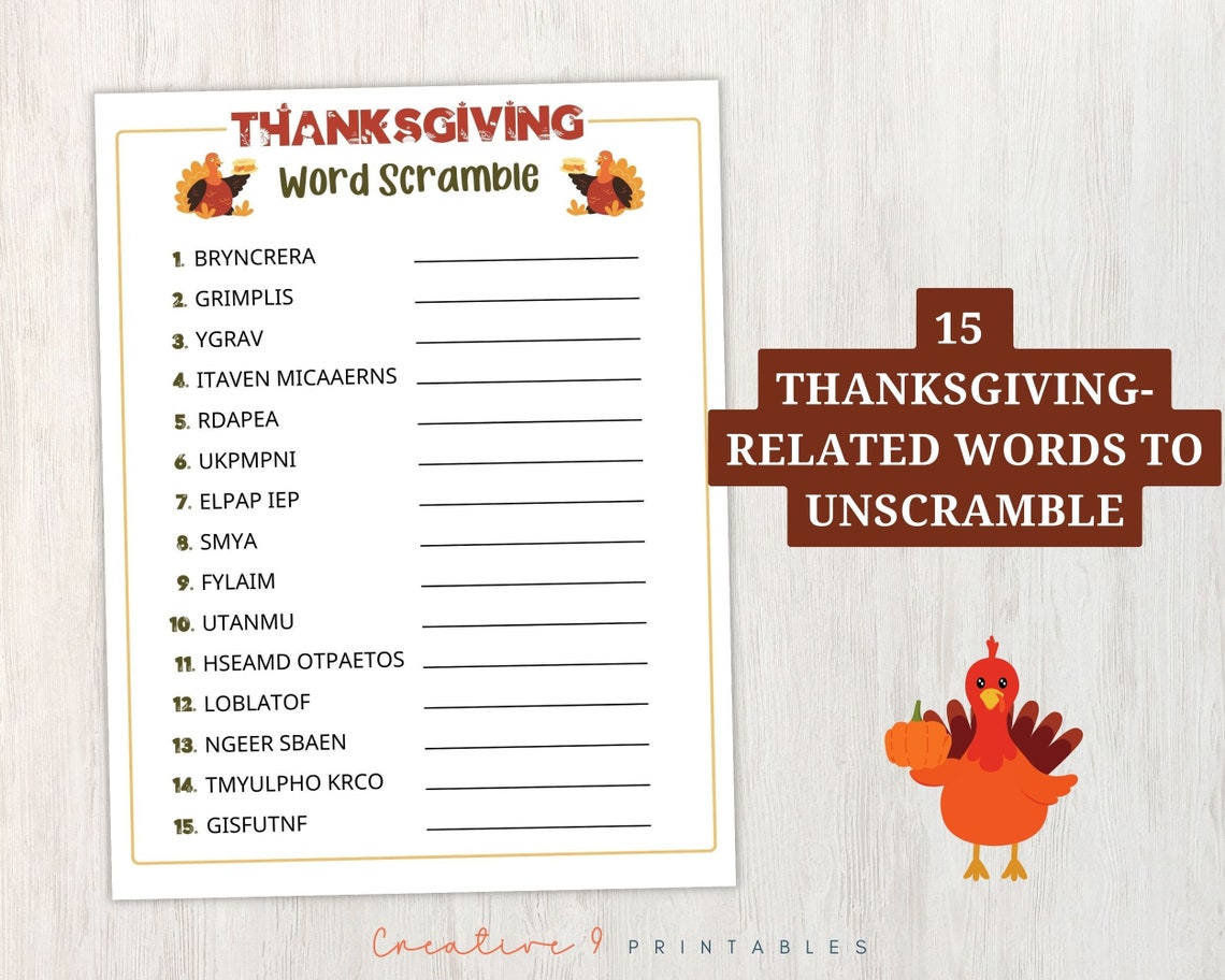 Printable Thanksgiving Word Scramble Game for Kids or Adults With ...