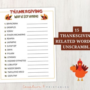 Printable Thanksgiving Word Scramble Game for Kids or Adults With ...