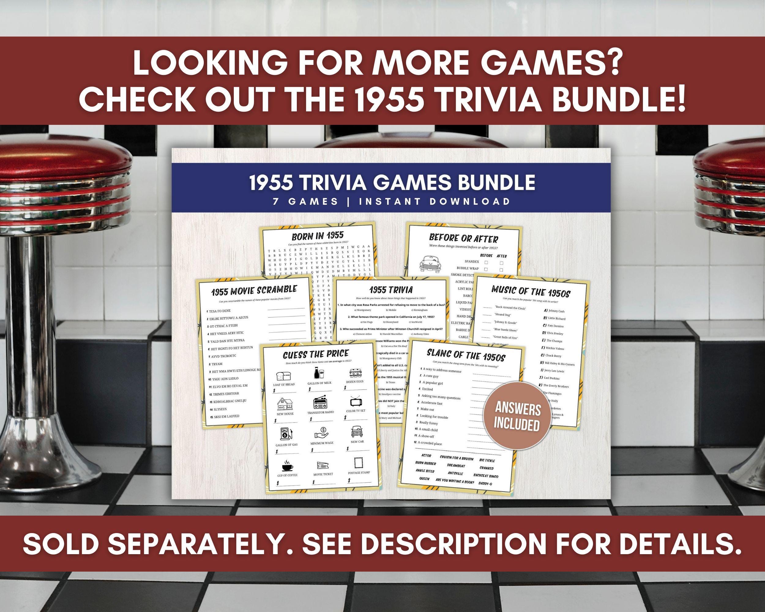 1955 Trivia With Answers, Printable 70th Birthday Game, 10 Fun Quiz ...