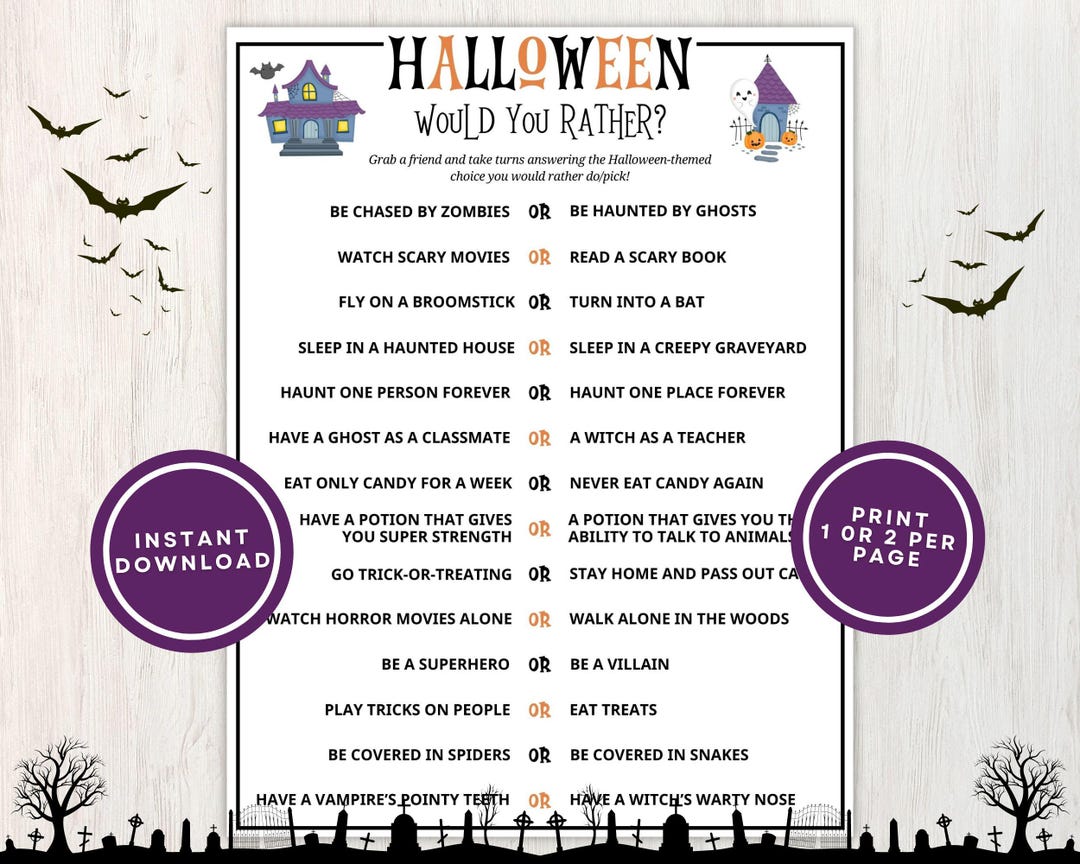 Halloween Would You Rather Game for Kids, Printable This or That With ...