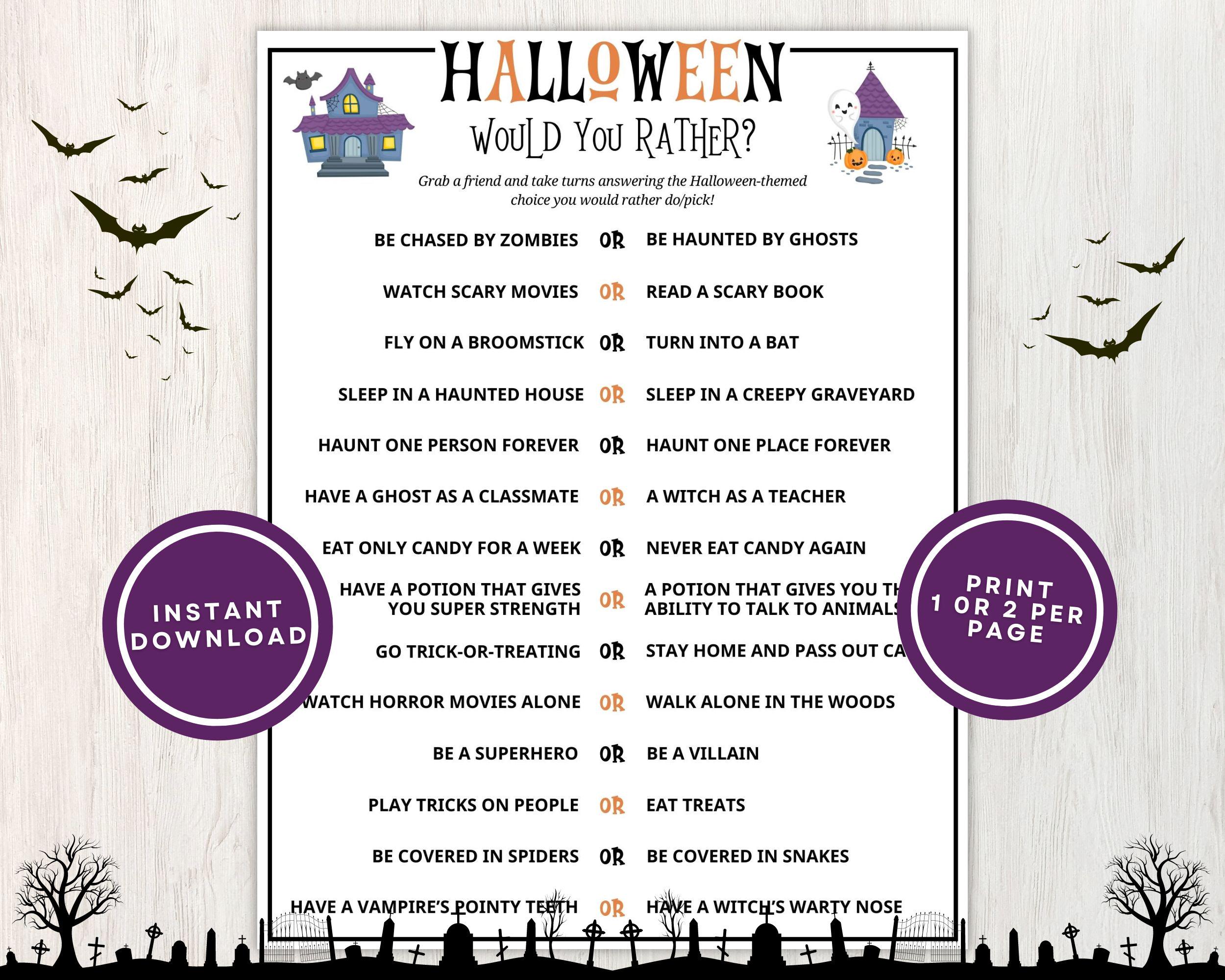Halloween Would You Rather Game for Kids, Printable This or That With ...