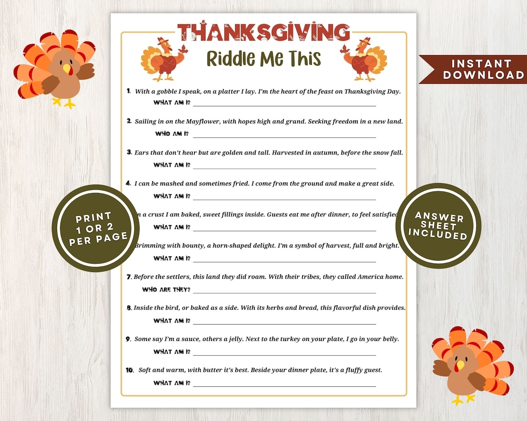 Printable Thanksgiving Riddle Me This Game, 10 Thanksgiving Trivia ...