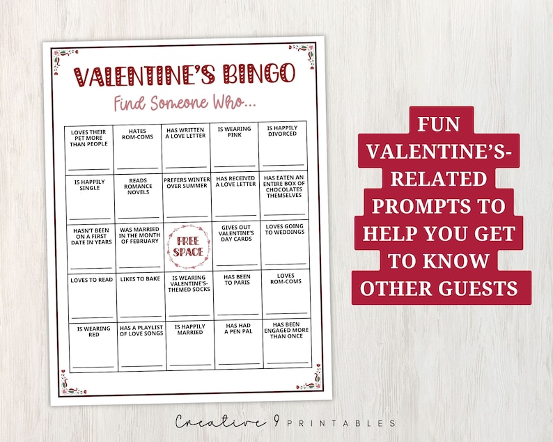 Valentine's Find the Guest Bingo Game for Adults, 50 Prefilled ...