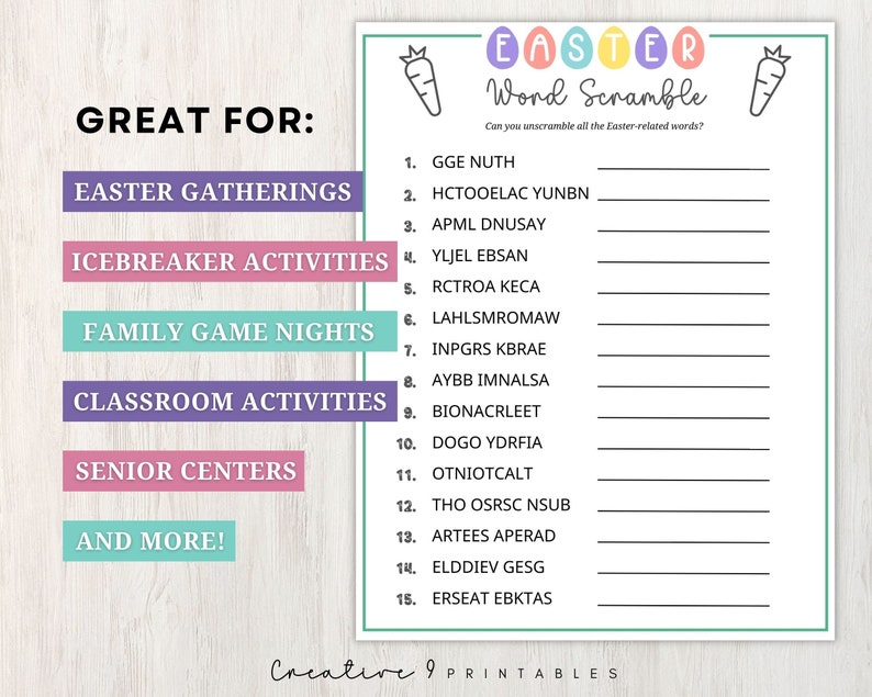 Easter Word Scramble Printable Game for Kids and Adults, 15 Spring ...