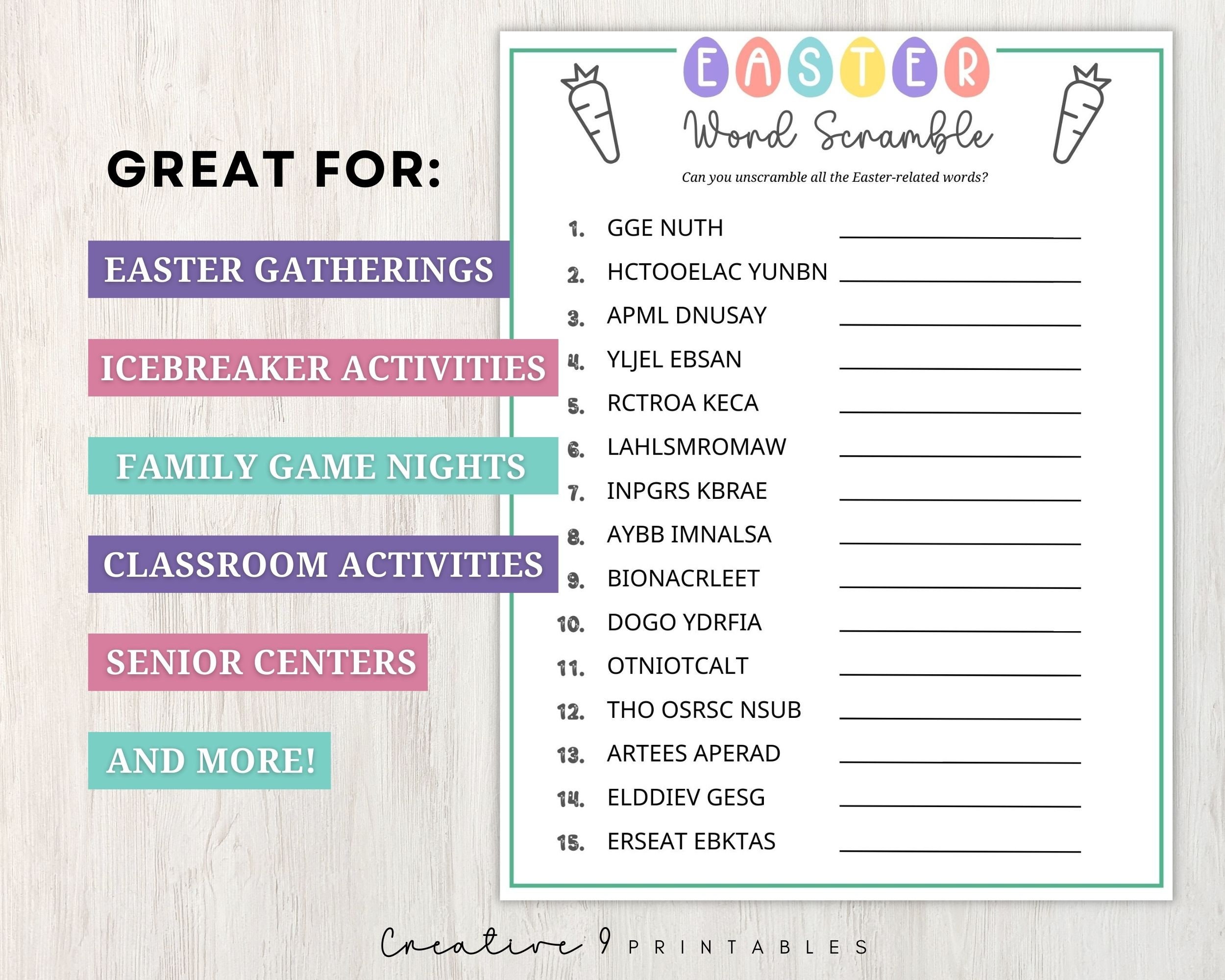 Easter Word Scramble Printable Game for Kids and Adults, 15 Spring ...