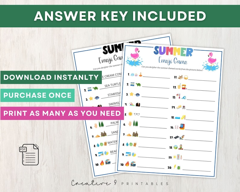 Summer Emoji Printable Game for Kids and Adults, Fun Summertime Trivia ...
