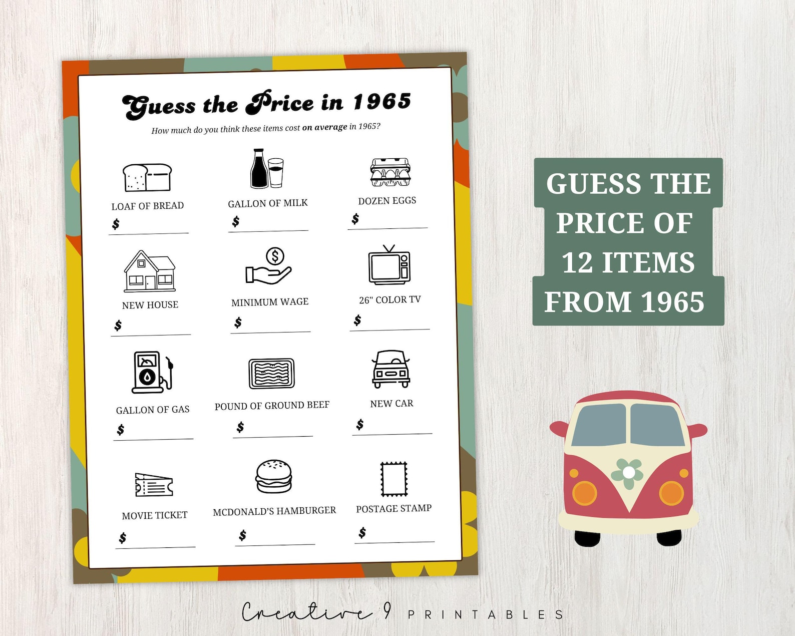 1965 Guess the Price Game, 60th Birthday Party Games, Back in 1965 ...