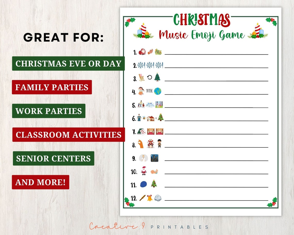 Printable Christmas Song Emoji Game for Kids and Adults, 12 Christmas ...