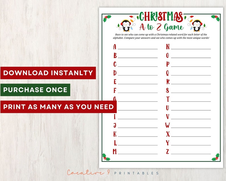 Printable Christmas A to Z Game for Kids and Adults, Christmas A-Z Word ...
