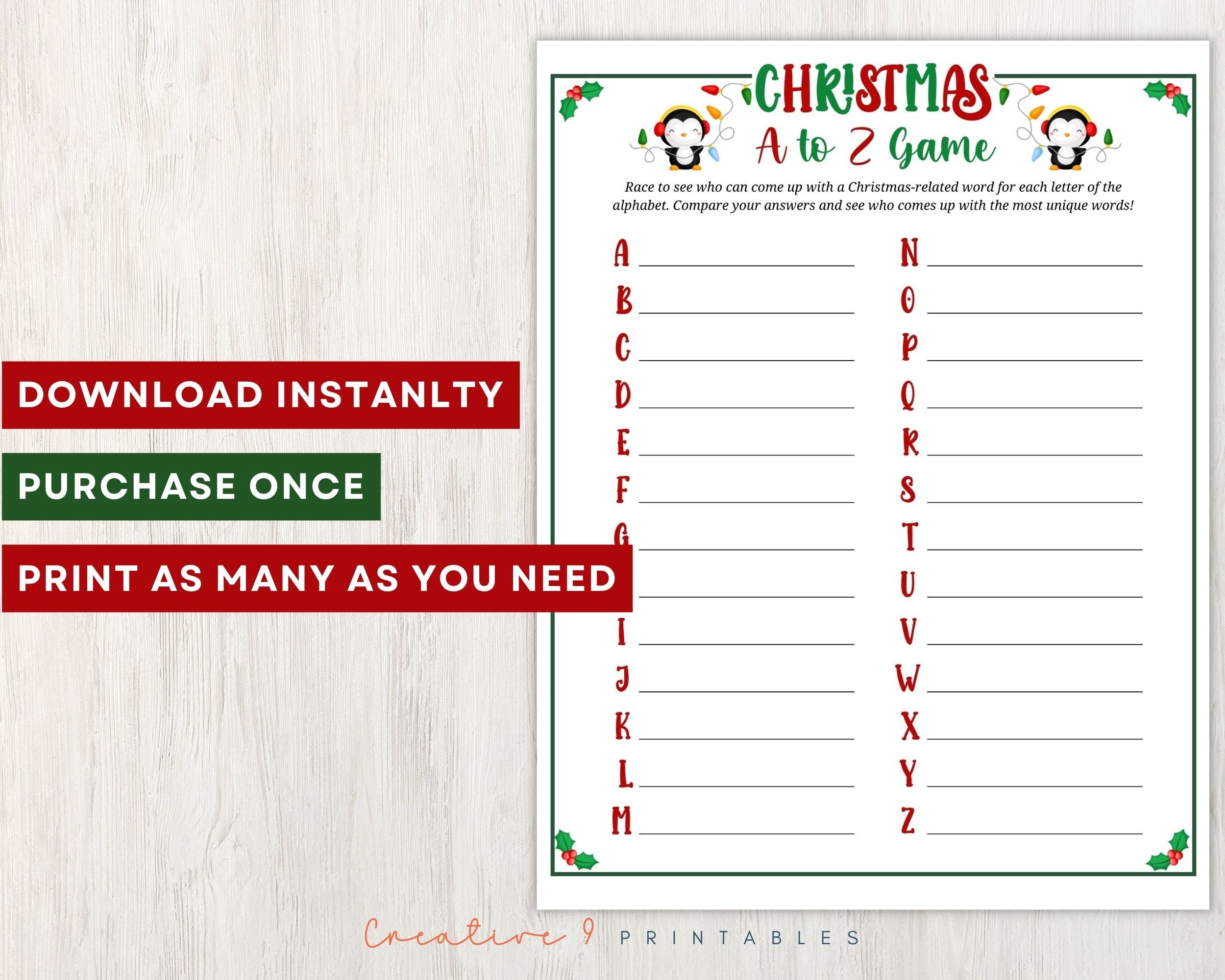 Printable Christmas A to Z Game for Kids and Adults, Christmas A-Z Word ...