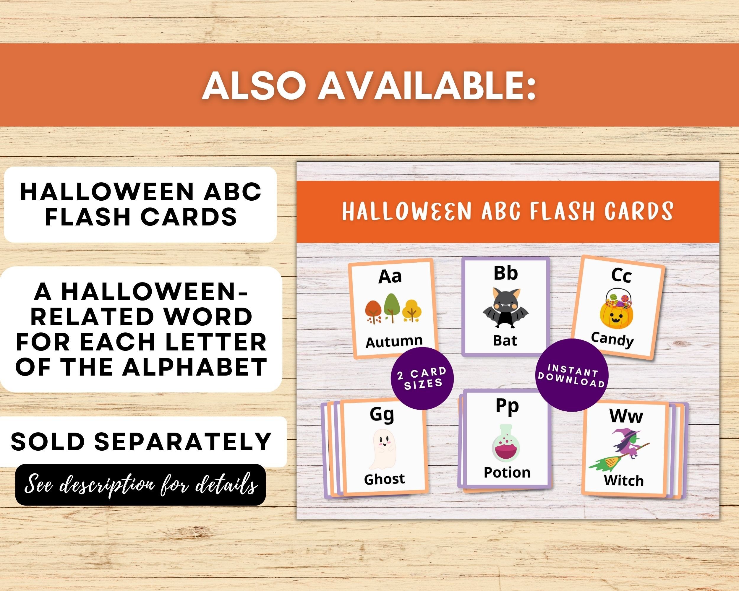 Printable Halloween Flash Cards for Kids, 20 Flash Cards With Halloween ...