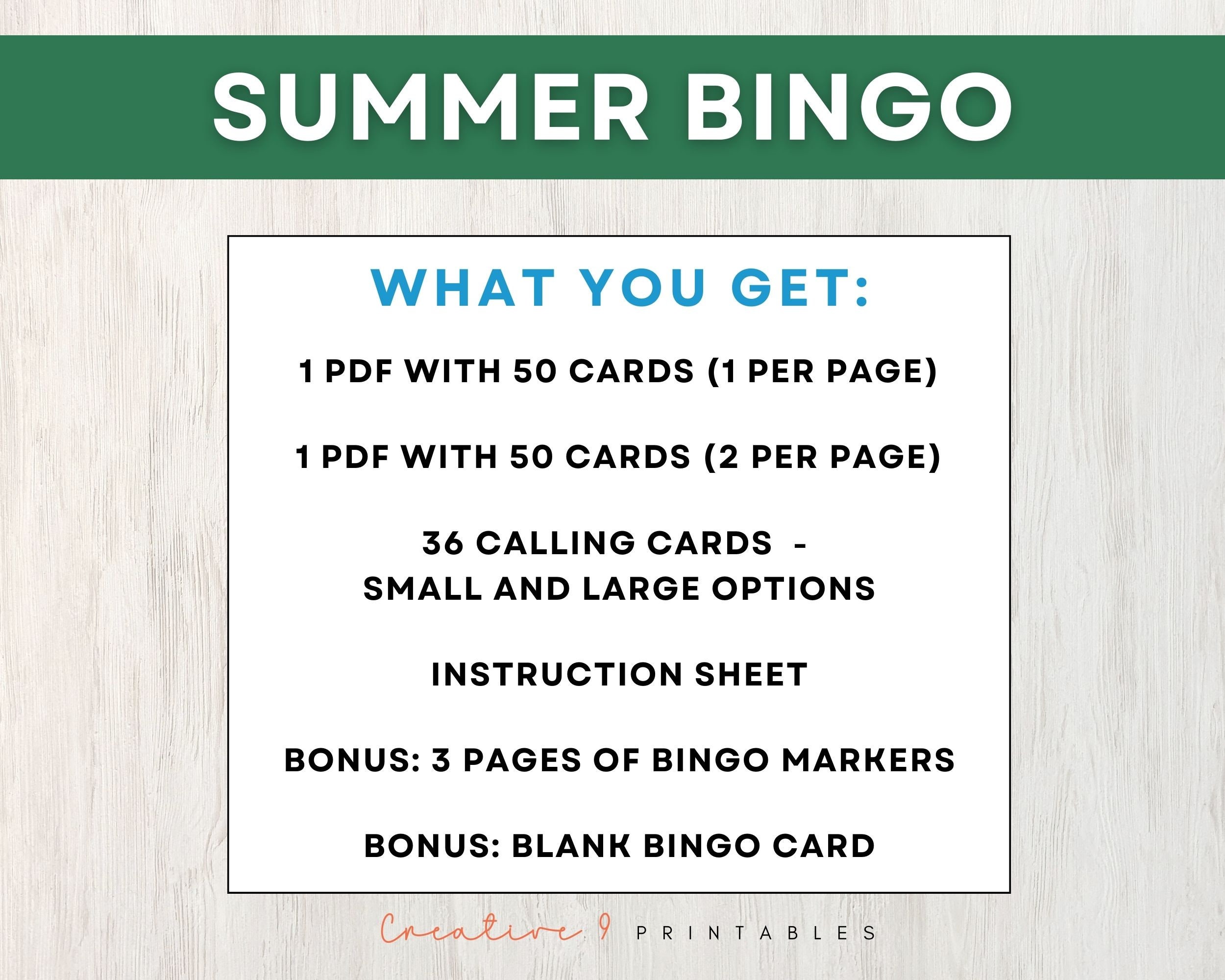 Summer Bingo Printable Game for Kids and Adults, 50 Summertime Bingo ...