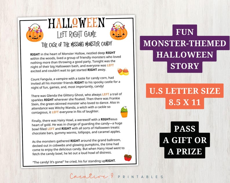 Halloween Left Right Game for Kids, Teens, and Adults, Fun Printable ...