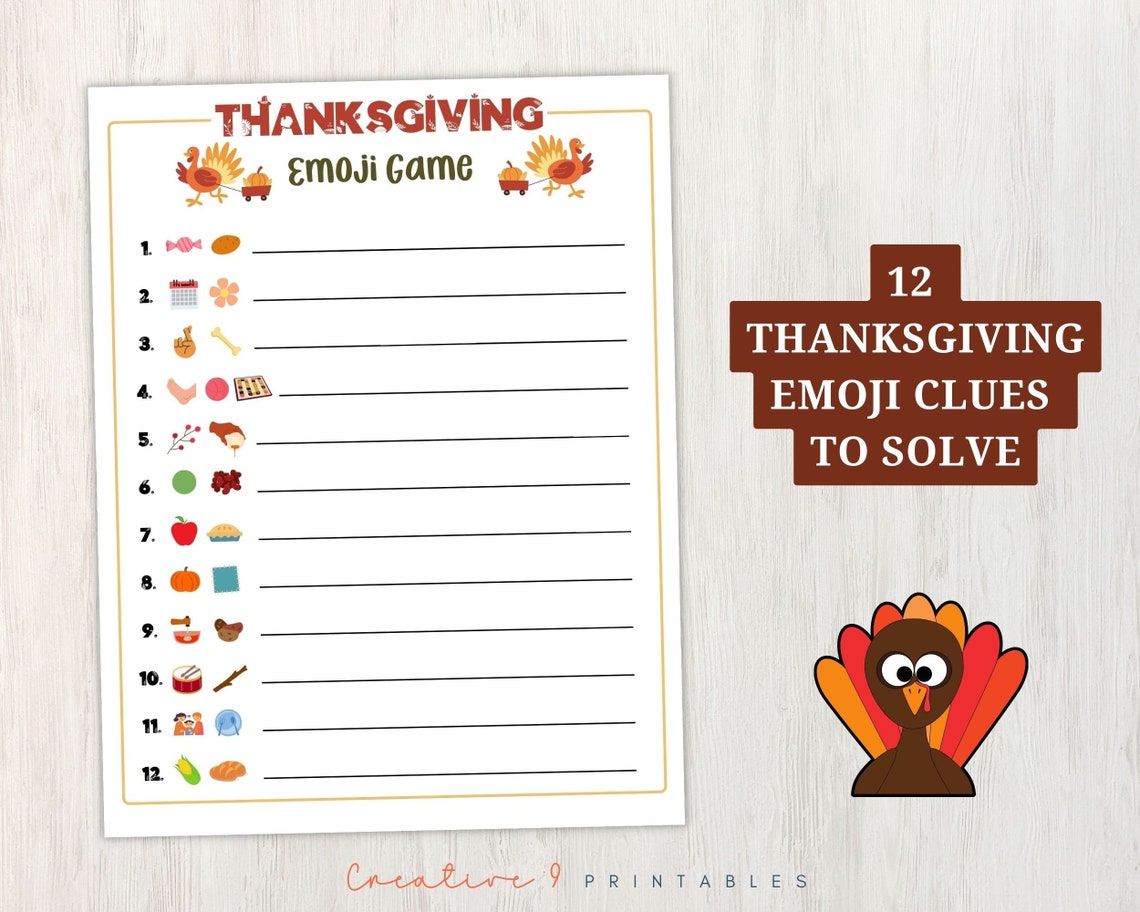 Printable Thanksgiving Emoji Game for Kids and Adults, Great ...