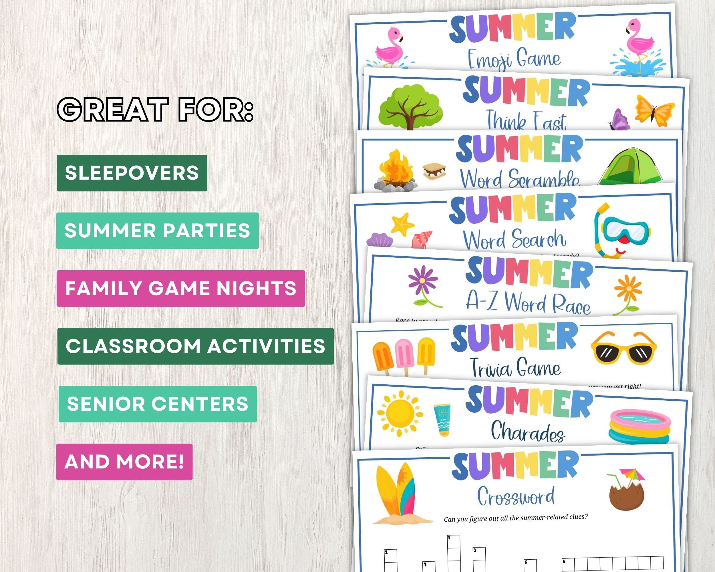 Summer Game Bundle, Fun Printable Summertime Trivia With Answers Great ...